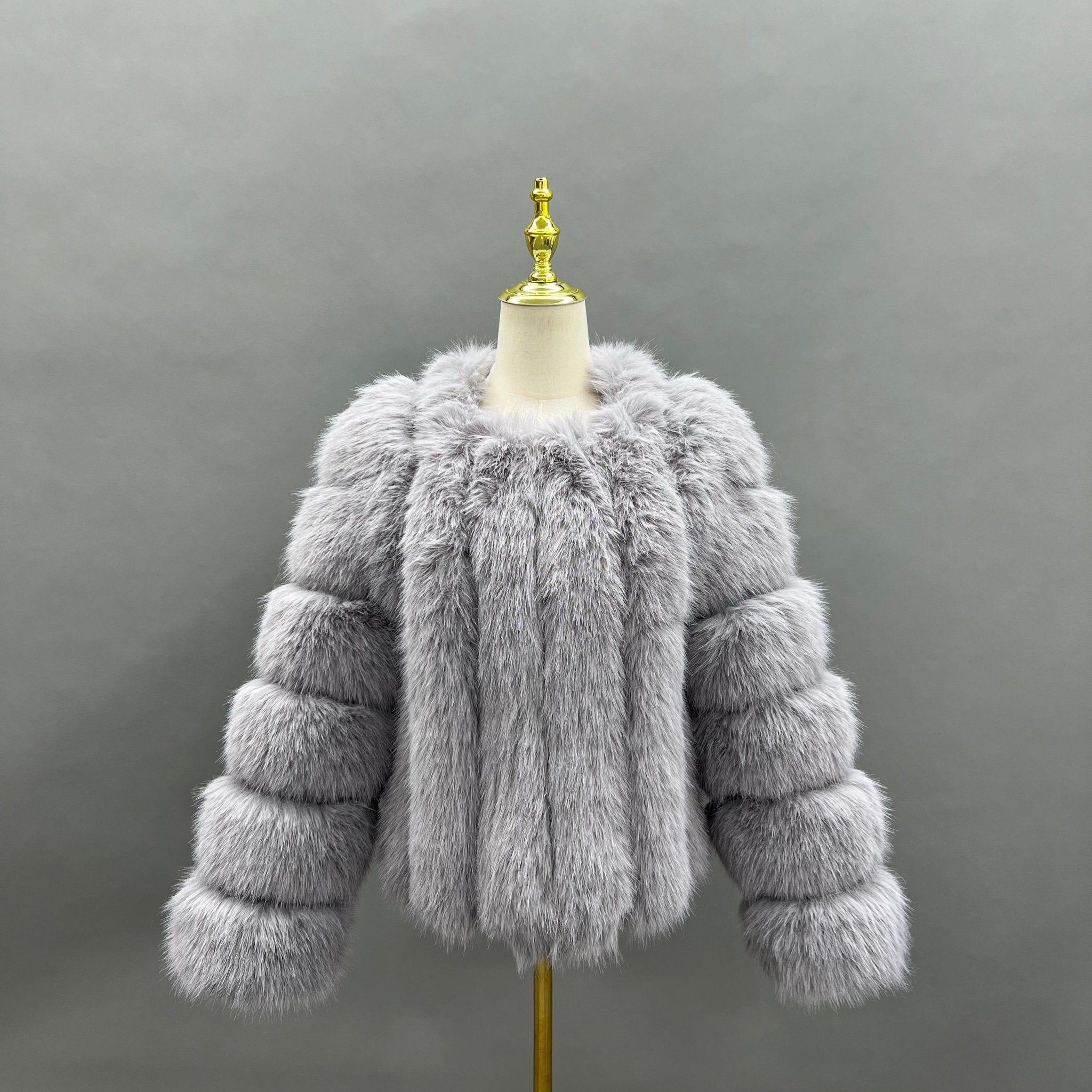 Light Grey Vertical Design Faux Fur Coat – H&L