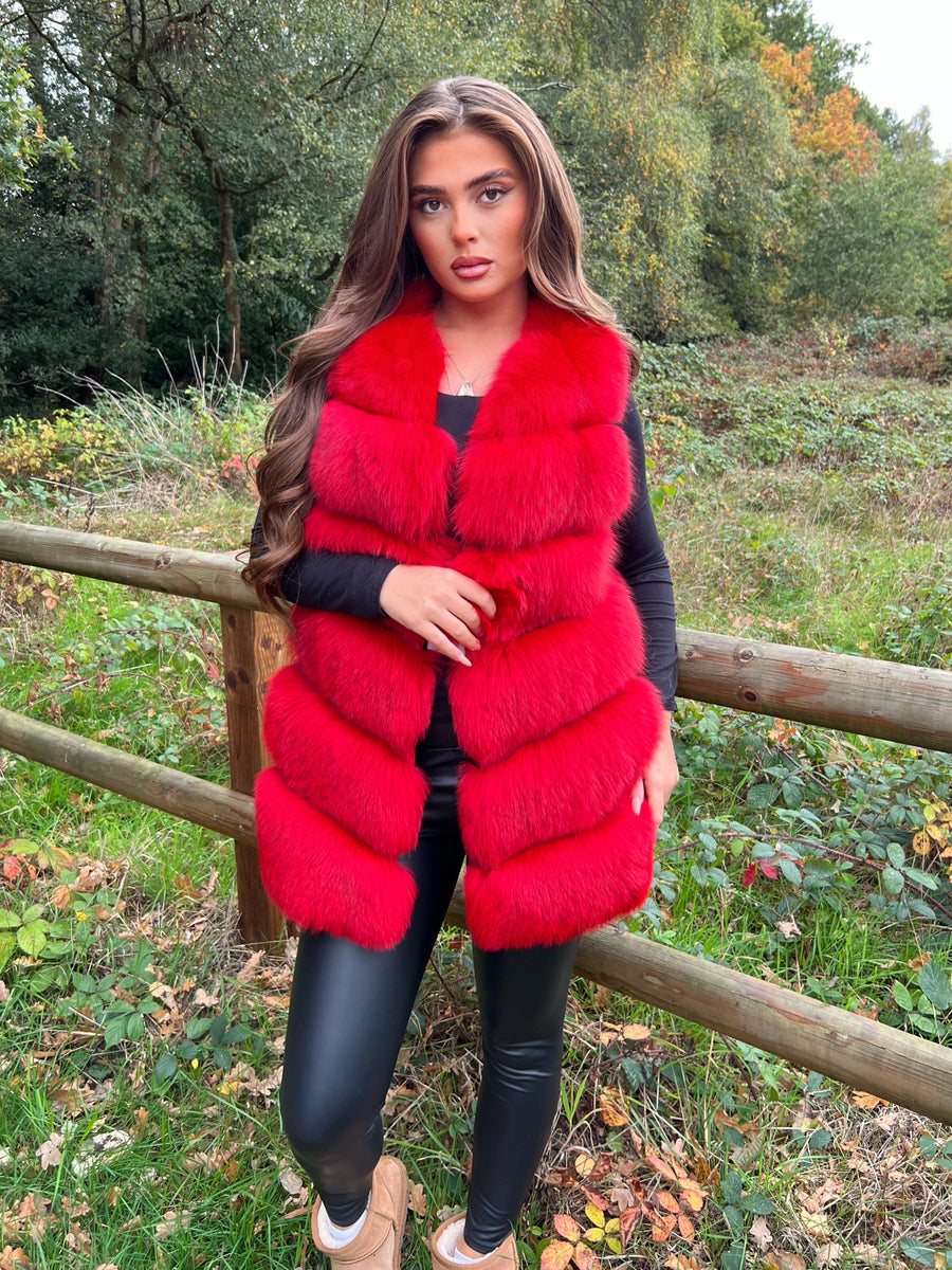 Red Luxury Fur 6 Row Gilet – H&L