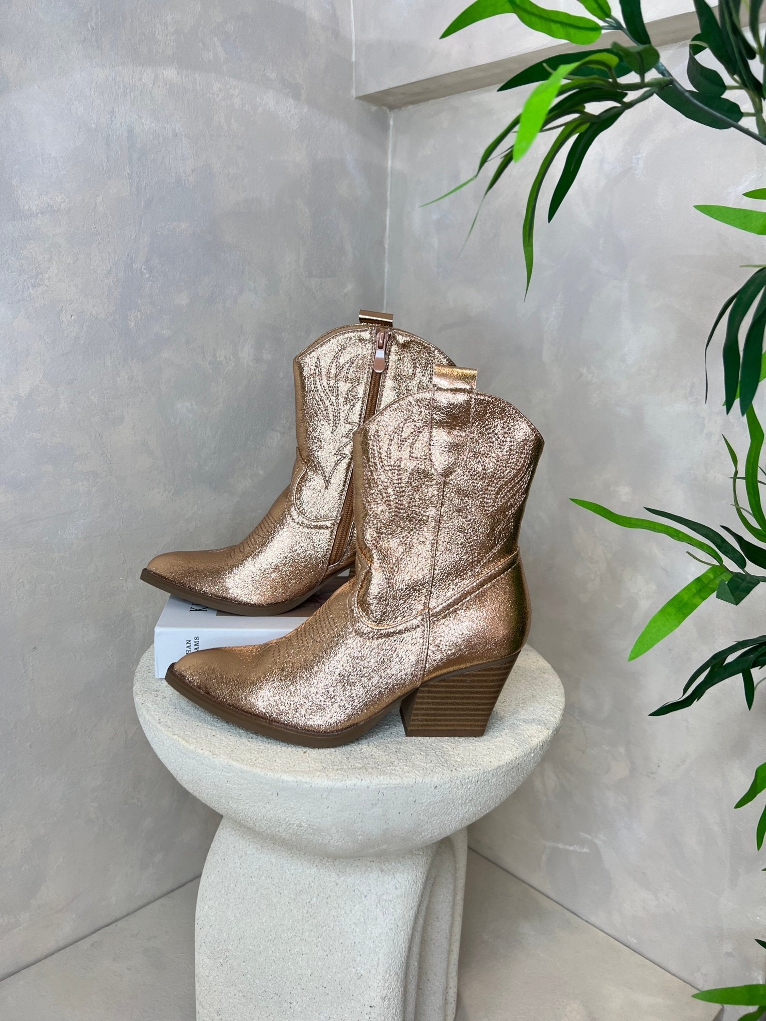 Copper Faux Leather Ankle Cowboy Boots – H&L