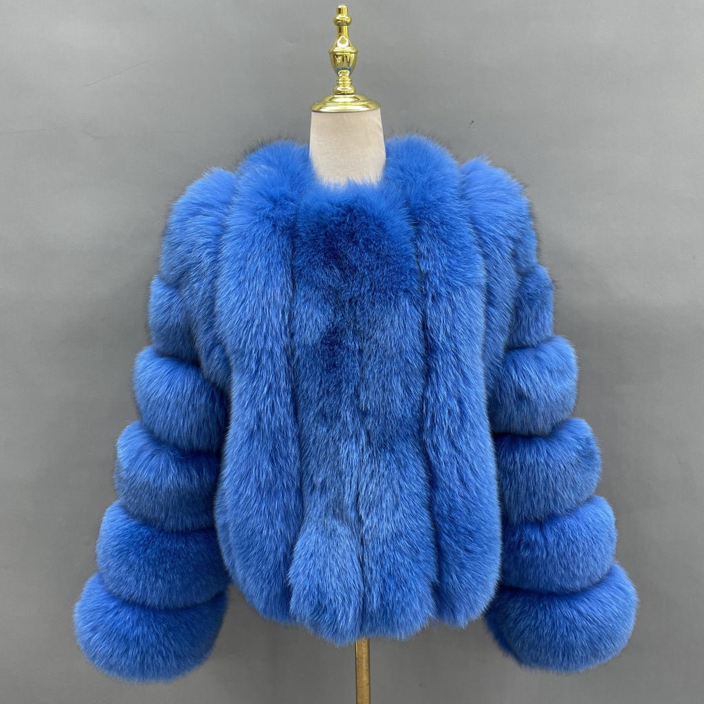 Royal Blue Luxury Fur Vertical Pelt Coat – H&L